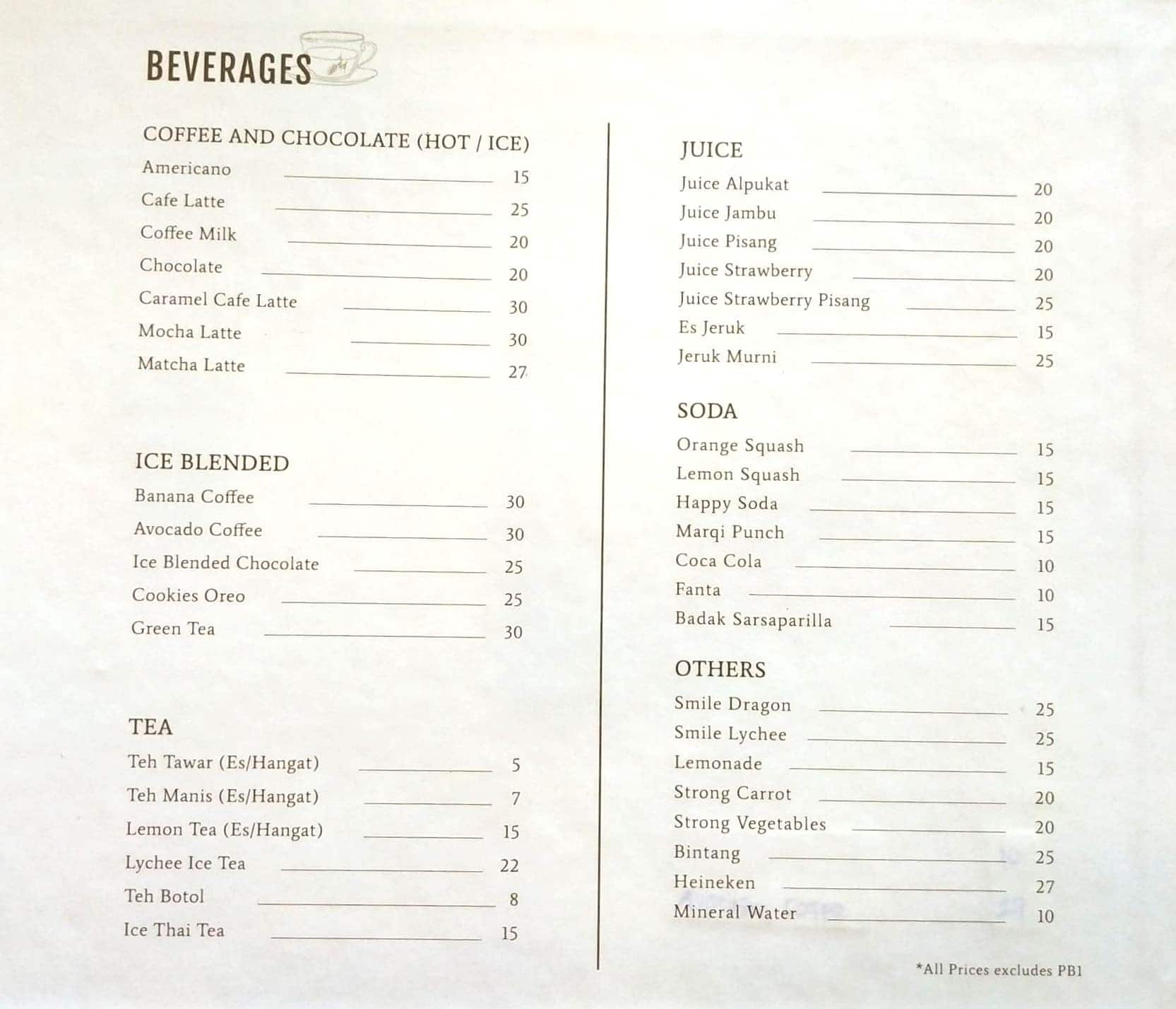 Menu at Little Ubud restaurant, Jakarta, Green Ville