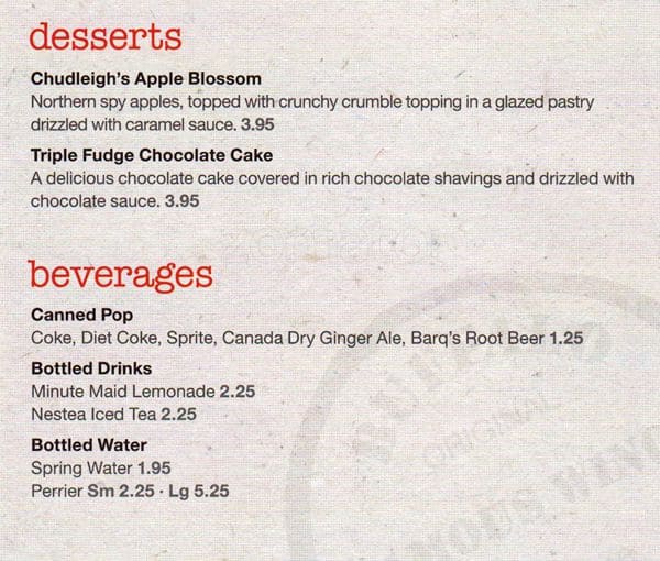 Menu at Duff's Famous Wings restaurant, Toronto, 558 College St