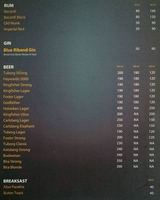 Menu at Royal Stage Bar, Jaipur