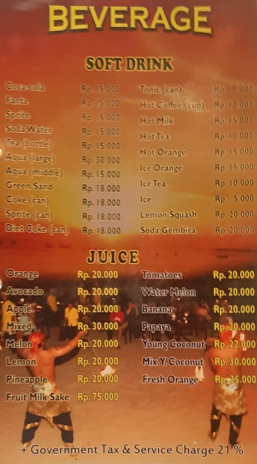 Menu at Sri Gangga Cafe, Jimbaran