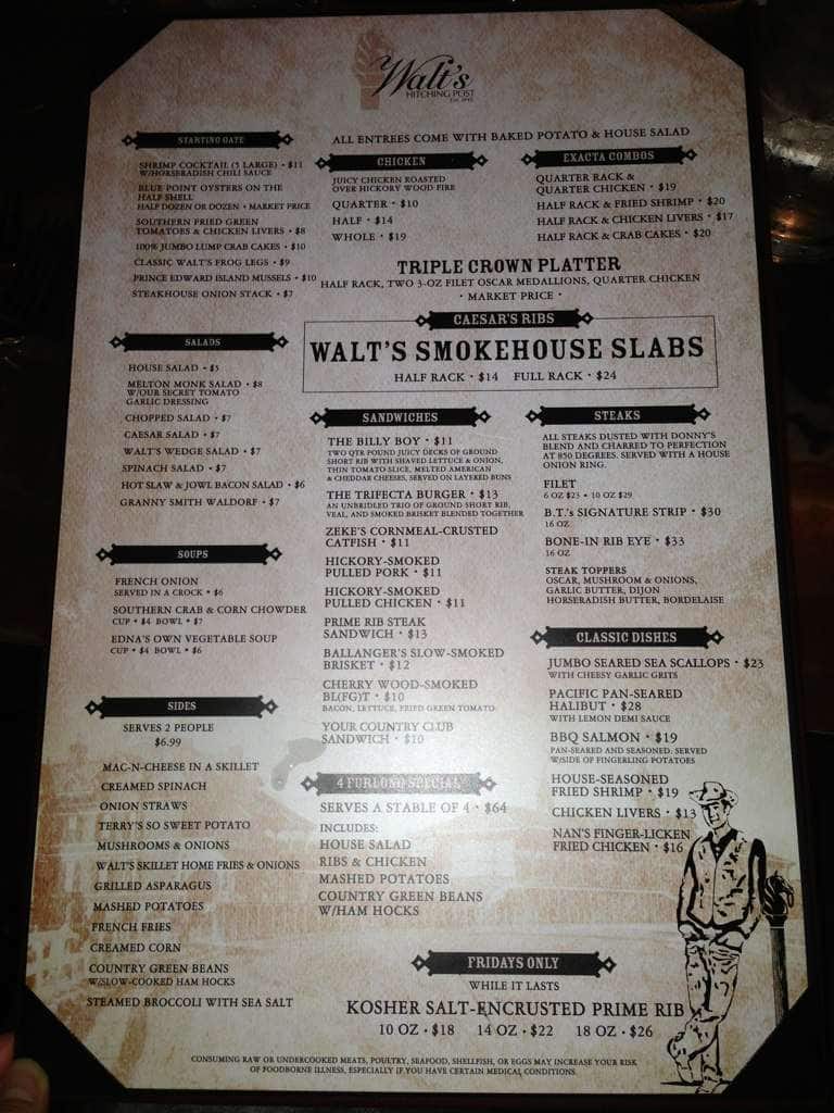 Menu at Walt's Hitching Post pub & bar, Fort Wright
