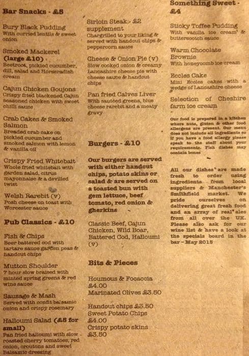 Menu at The Angel pub & bar, Manchester, 6 Angel St