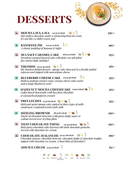 Menu of Mocha, Infocity, Gandhinagar