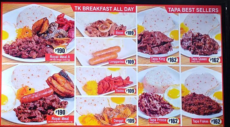 Tapa King Menu, Menu for Tapa King, Ninoy Aquino Airport Area, Pasay ...