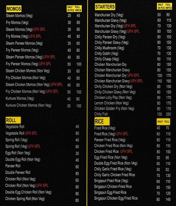 Menu of Urban Food House, Rajouri Garden, New Delhi