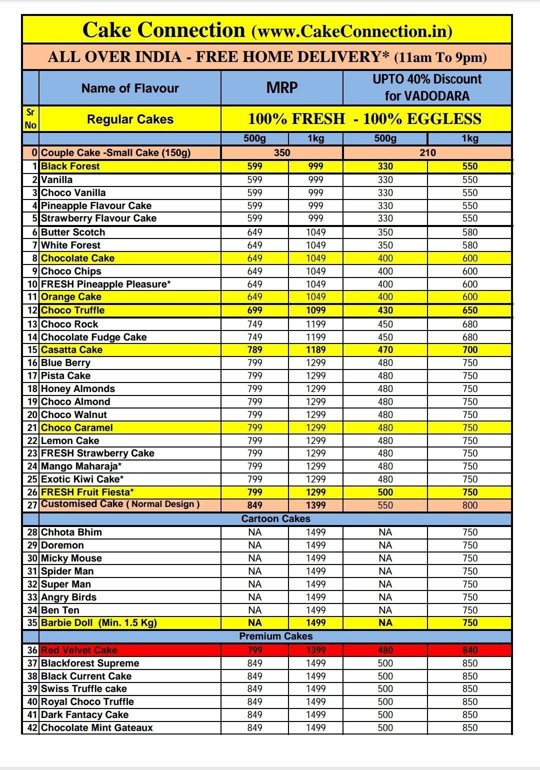 Cake Connection Menu, Menu for Cake Connection, Nizampura, Vadodara ...