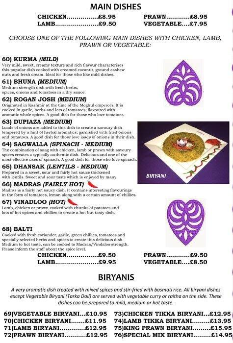 Menu at Indian Lounge restaurant, London