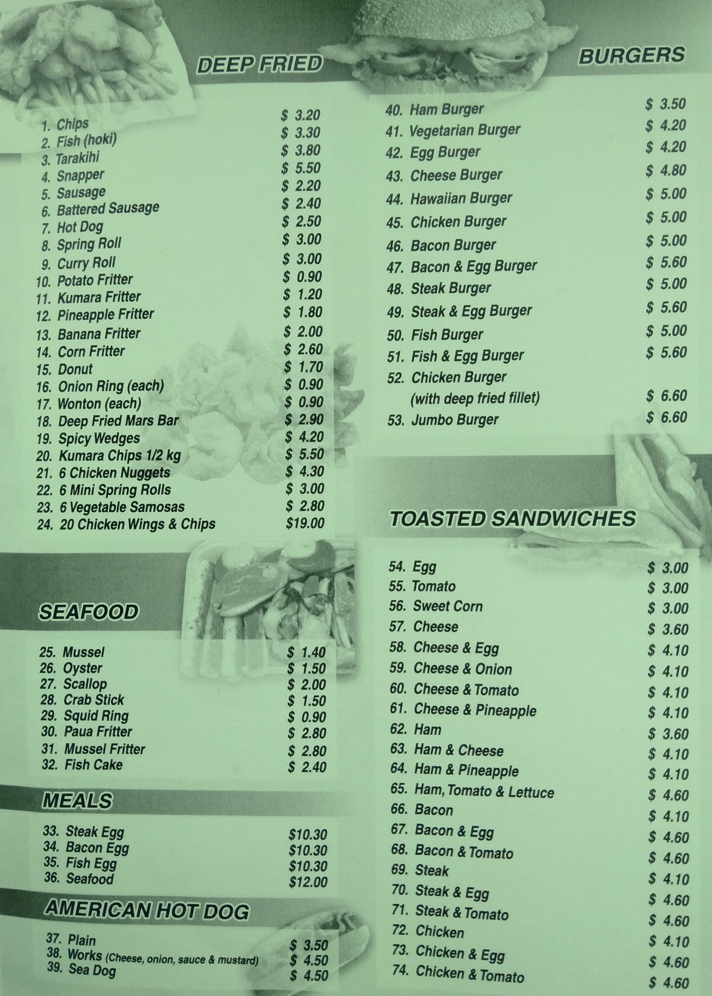 Menu at A1 Chinese Takeaways restaurant, Auckland