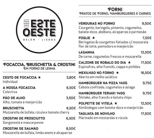 Este Oeste Menu,Menú para Este Oeste, Belém, Lisboa - Zomato Portugal