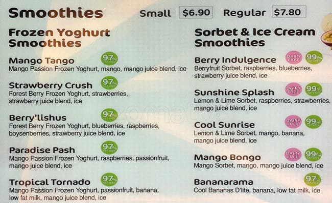 Menu at New Zealand Natural desserts, Christchurch, Cnr Marshland