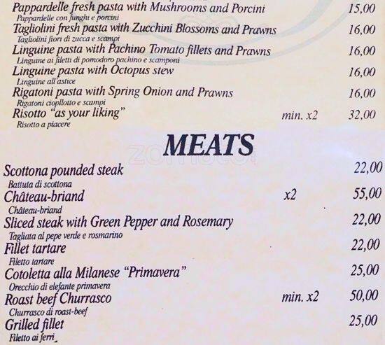 Menu da Mauro ristorante, Milano, Via Colonnetta