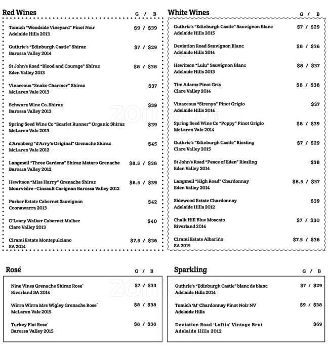 Menu at Edinburgh Castle Hotel pub & bar, Adelaide