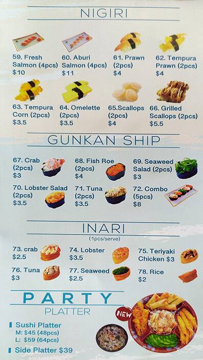 Menu at Zushi California fast food, Morningside