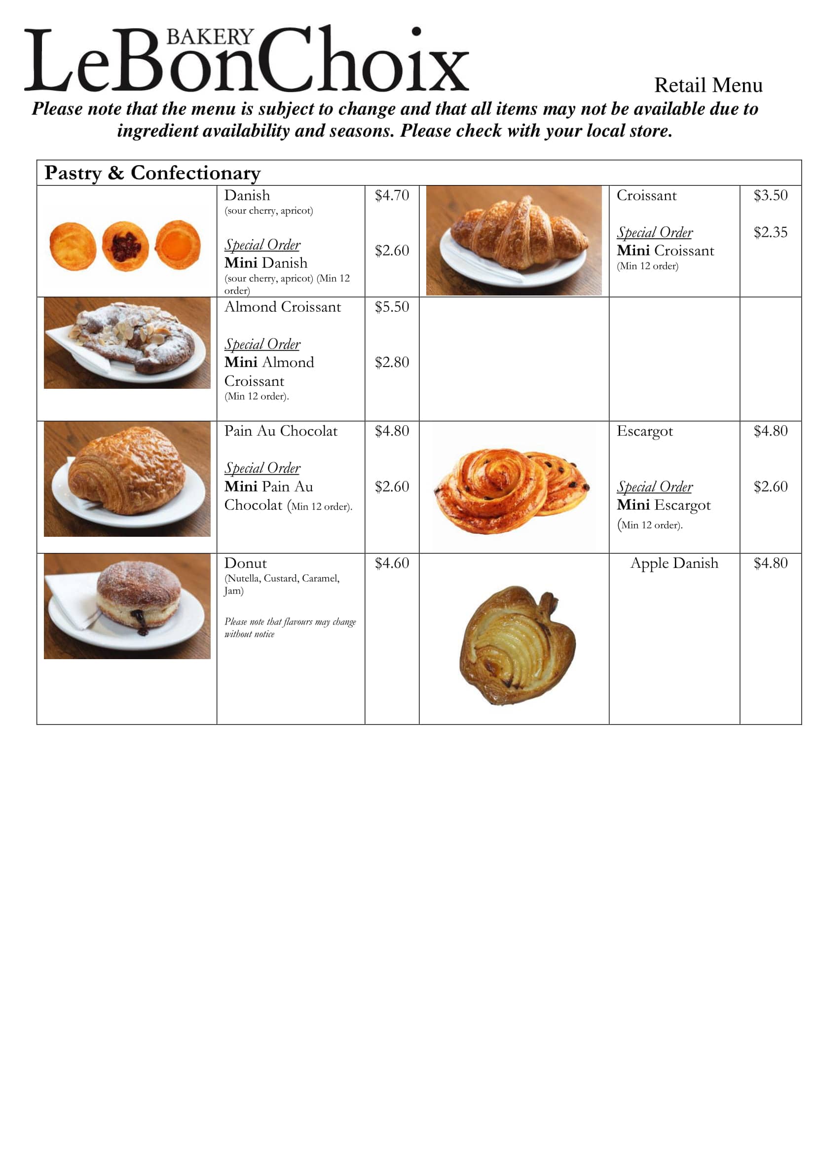 Menu at Le Bon Choix cafe, Carindale, 1151 Creek Road