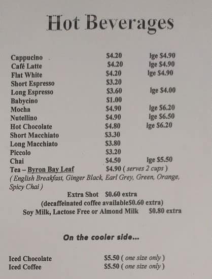 Menu at Le Bon Choix cafe, Brisbane City, 379 Queen St