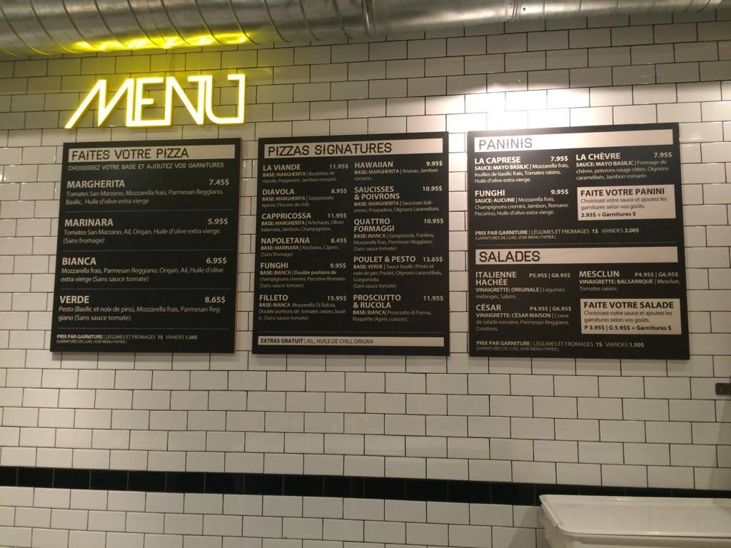 Carta de Brigade Pizzeria Napolitaine, Montreal