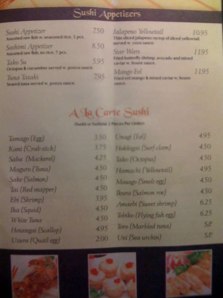 Menu at Fujiyama Japanese Steakhouse & Sushi Bar, Vero Beach