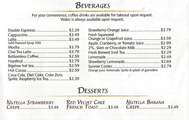 Menu at Honey-Jam Cafe, Downers Grove, Oak Grove Dr