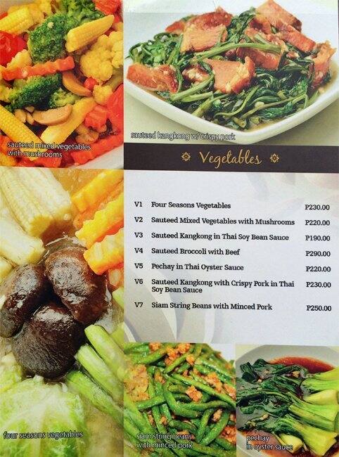 Menu at Siam restaurant, Cebu City, 1st Level