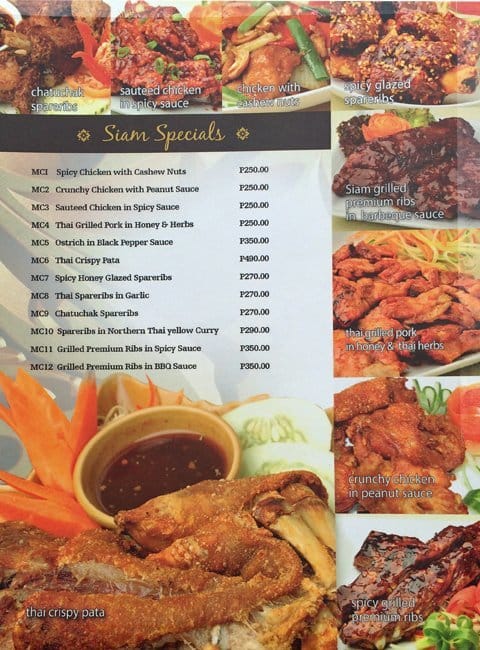 Menu at Siam restaurant, Cebu City, 1st Level