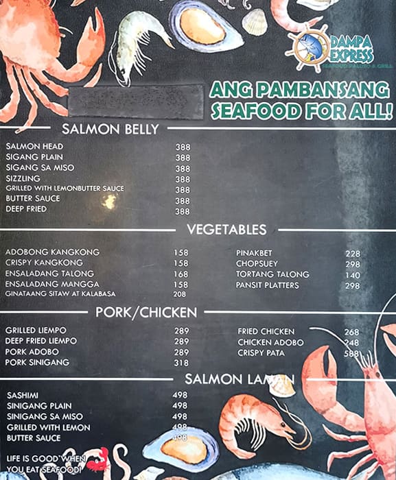 Menu at Dampa Express restaurant, Quezon City, 10b Xavierville Ave