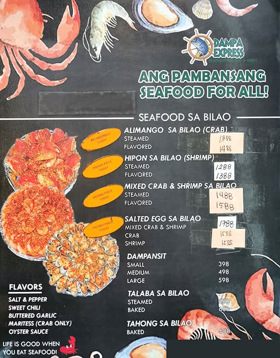 Menu at Dampa Express restaurant, Quezon City, 10b Xavierville Ave