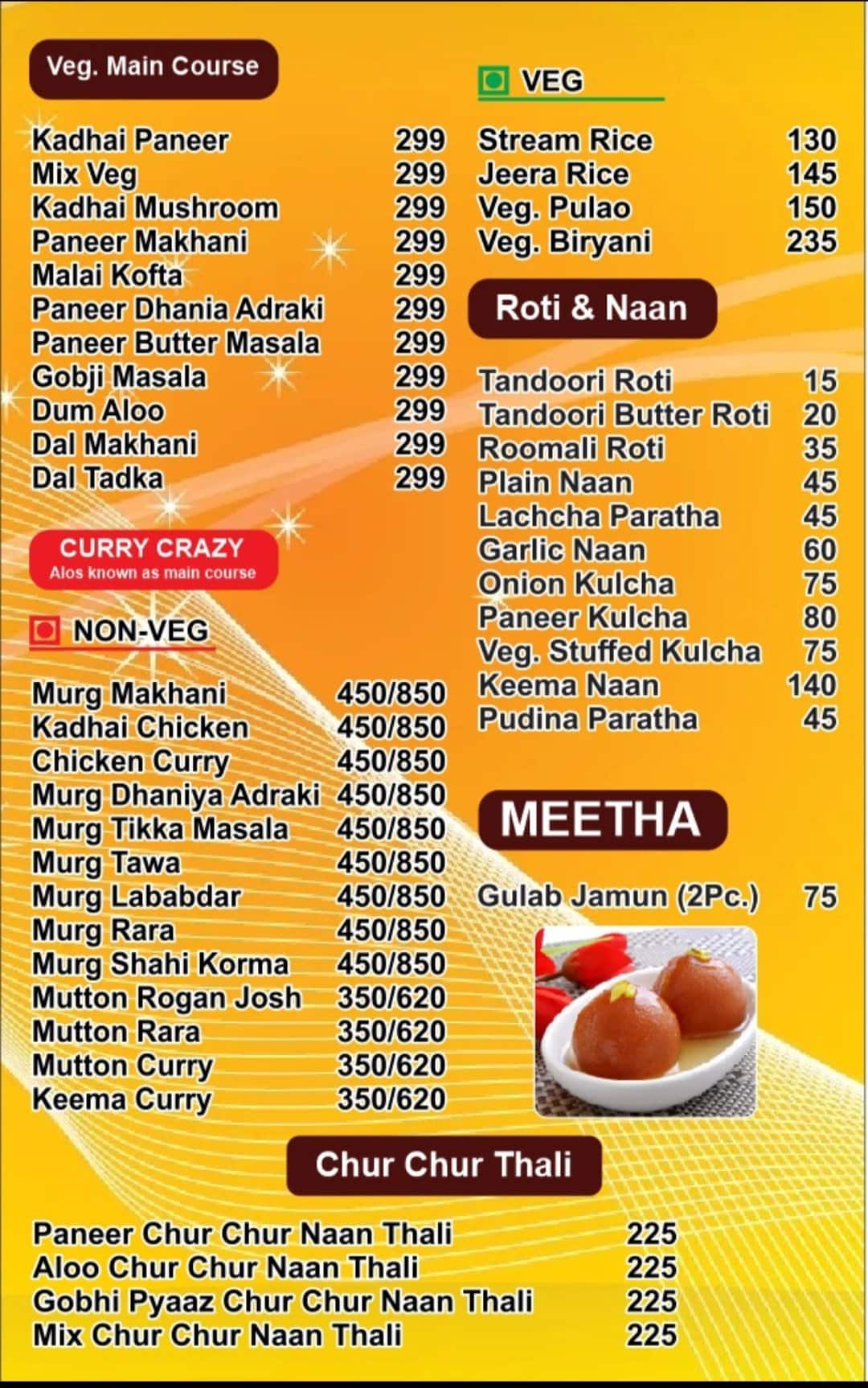 Menu of Moolchand Chur Chur Naan Or Paratha Since 1979, Tilak Nagar, New Delhi