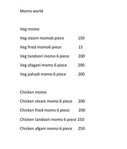 Menu of Momo World, Viman Nagar, Pune