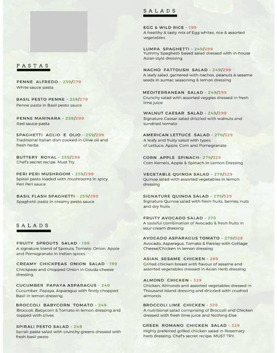 Menu of Fit Food, Sector 50, Gurgaon