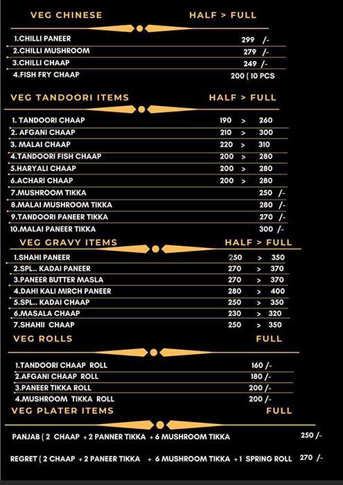 Menu of Moosewala Hub, NIT, Faridabad