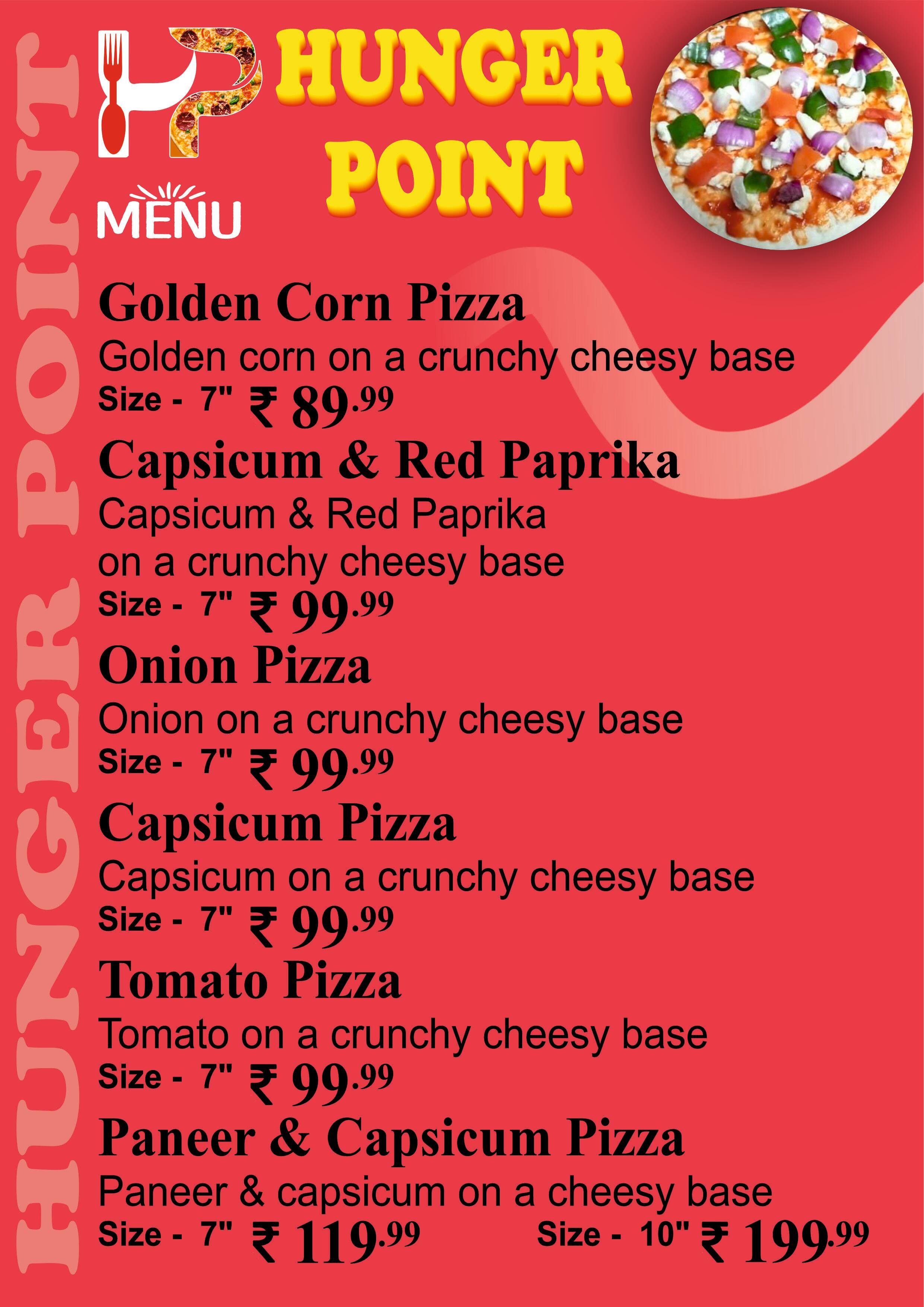 Menu of Hunger Point Pizza House, Okhla Phase 2, New Delhi