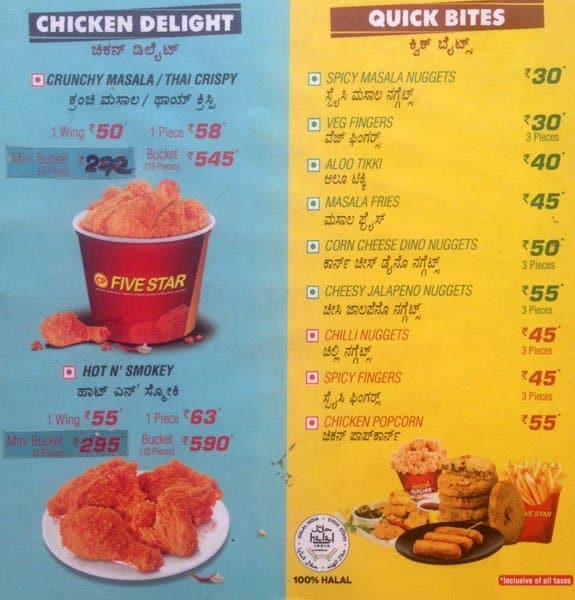 Menu at Five Star Chicken, Bengaluru, Marathahalli - Sarjapur Rd