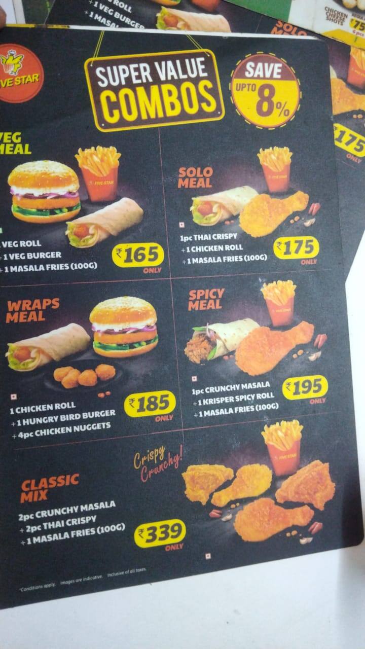 Menu of Five Star Chicken, Koramangala 8th Block, Bangalore