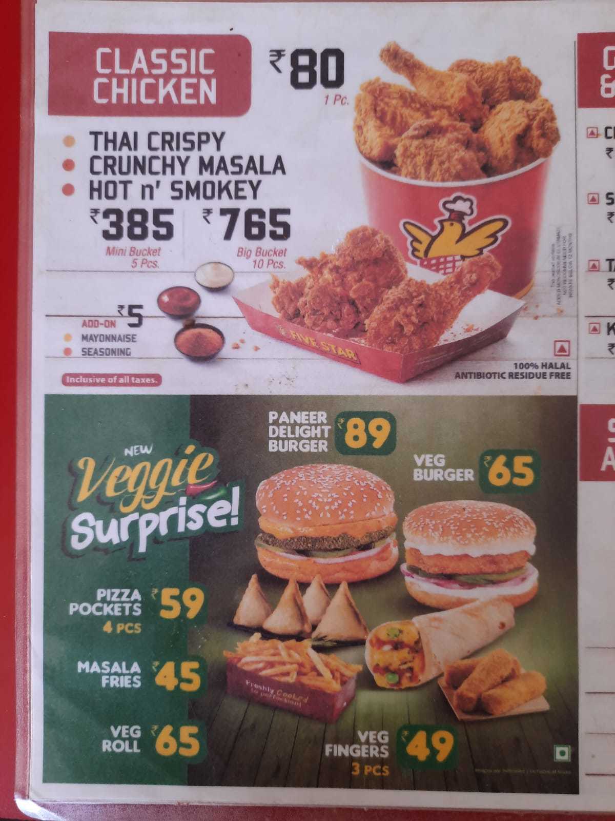 Menu of Five Star Chicken, Kumaraswamy Layout, Bangalore
