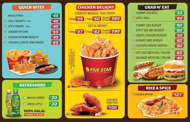 Five Star Chicken Menu, Menu for Five Star Chicken, Frazer Town ...