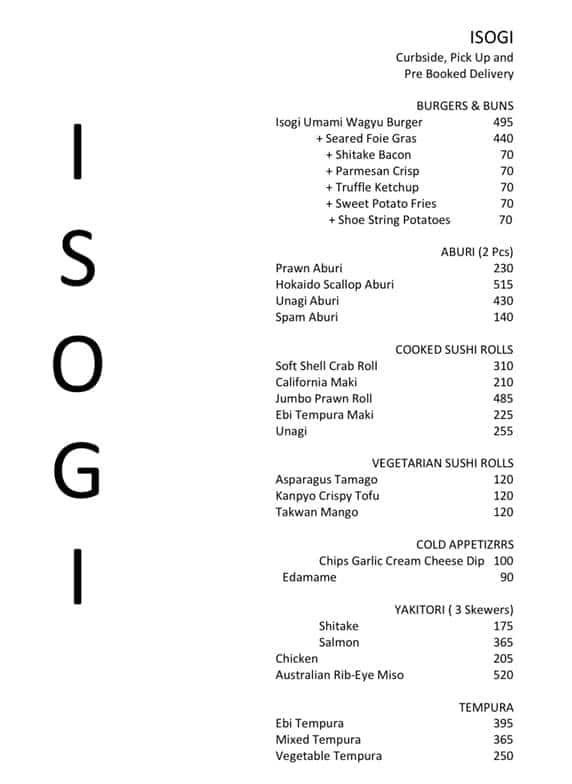 Menu at Isogi by Kai restaurant, Makati