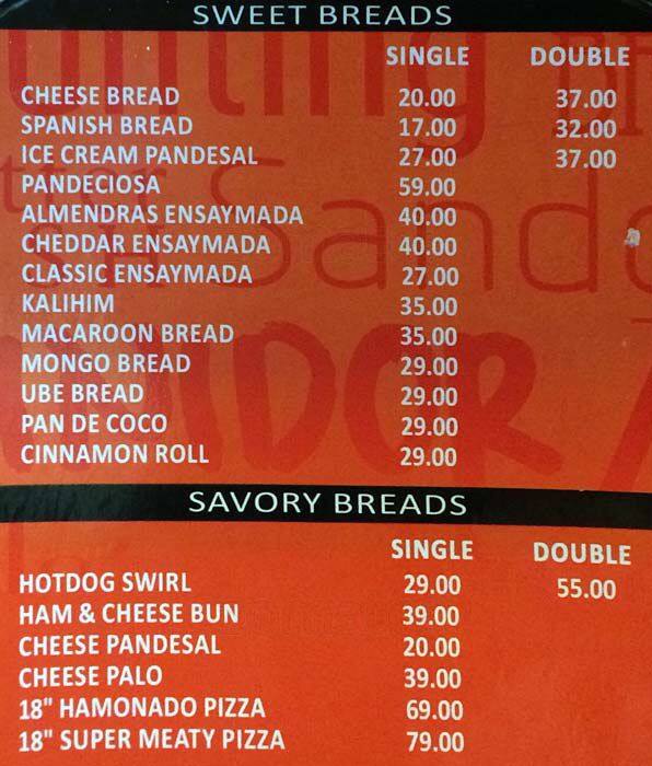 Menu at Balai Pandesal, Makati, Dela Rosa Car Park 2