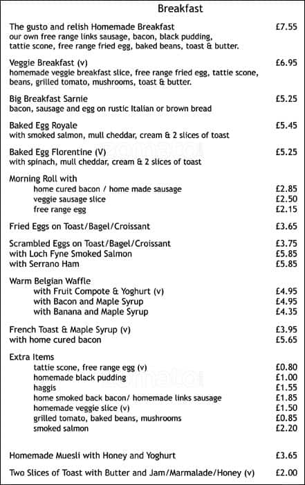 Menu at Gusto & Relish cafe, Glasgow