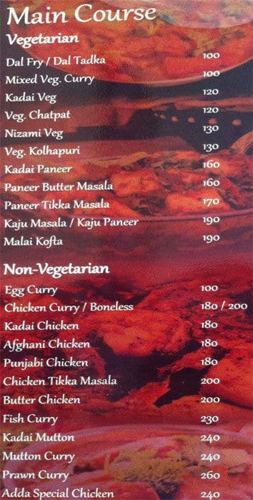 Menu at Chef's Adda, Hyderabad, C9X4+HG5