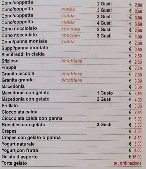 Menu da Il Piacere del Caffé caffè bar, Milano