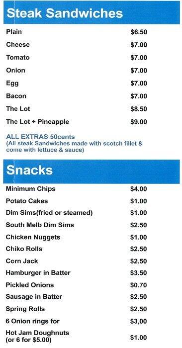 Menu at Banksia Fish 'n' Chips fast food, Ivanhoe