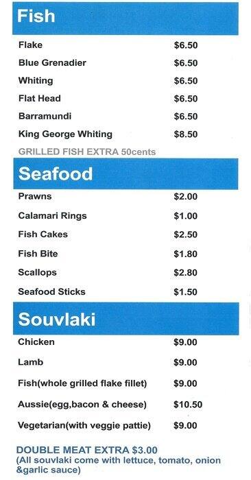 Menu at Banksia Fish 'n' Chips fast food, Ivanhoe