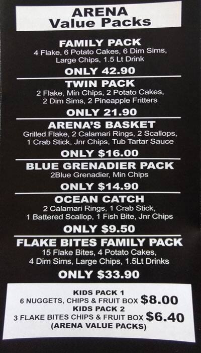 Menu at Arena Fish & Chips restaurant, Officer