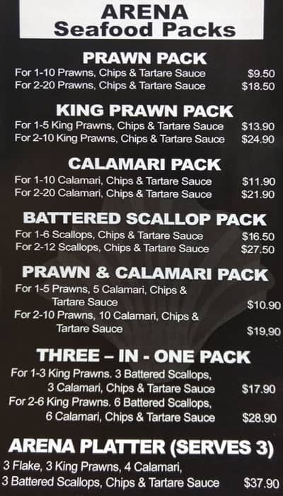 Menu at Arena Fish & Chips restaurant, Officer