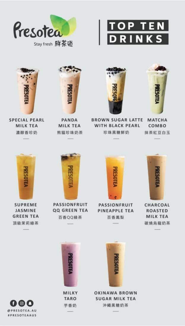 Menu at Presotea, Highgate, 37/602 Beaufort St