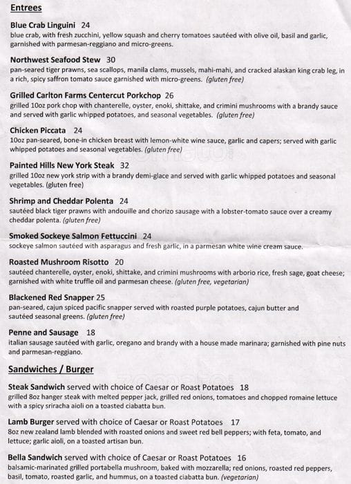 Menu at Tula's Restaurant and Jazz Club, Seattle