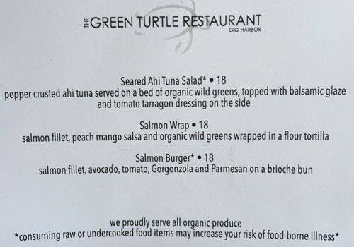 Menu at Green Turtle restaurant, Gig Harbor