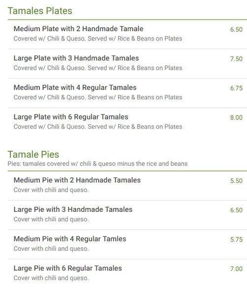 Menu at Alamo Tamales To Go restaurant, Webster