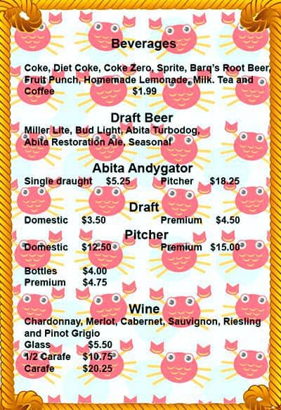 Menu at A J's Famous Seafood & PO Boys restaurant, Marietta