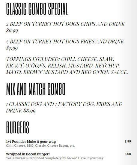 Menu at Hot Dog Factory fast food, Smyrna, 1529 Spring Rd SE E